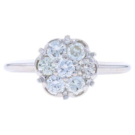 White Gold Diamond Vintage Cluster Engagement Ring 14k European