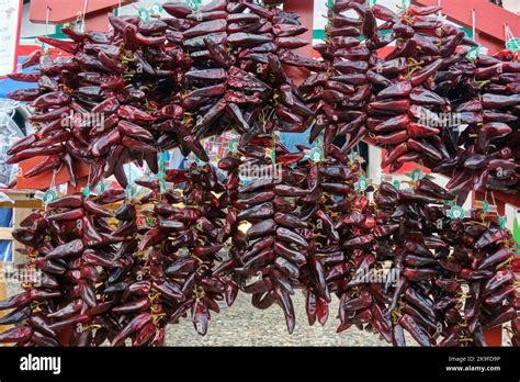 Dried Red Hot Peppers In Bunches At The Annual Espelette Pepper
