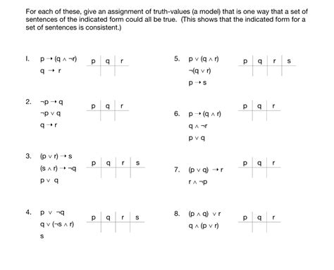 solved for each of these give an assignment of truth values