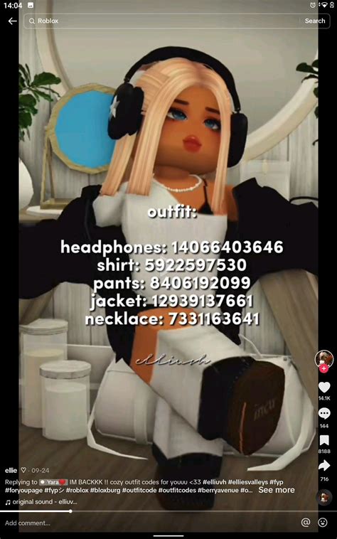 𝓡𝓸𝓫𝓵𝓸𝔁 𝓞𝓾𝓽𝓯𝓲𝓽 𝓒𝓸𝓭𝓮𝓼🤍 Roblox Codes Coding Role Play Outfits
