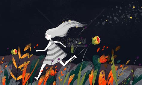 奔跑的女孩插画图片下载 正版图片 摄图网