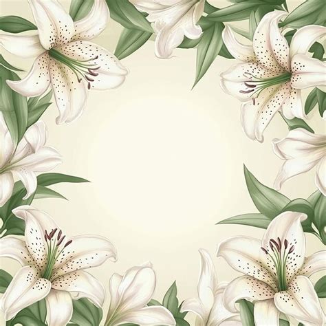 White Lilies With Green Leaves Forming A Border Premium Ai Generated