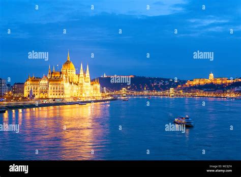 Budapest Danube River Hungarian Parliament Chain Bridge Hungary Stock