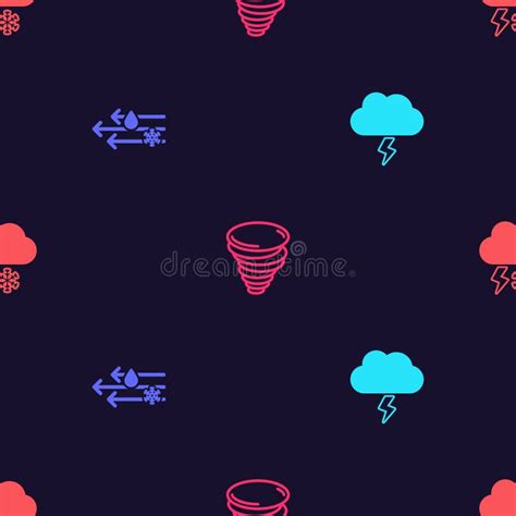 Set Storm Wind And Rain With Snow Tornado And Cloud Lightning On