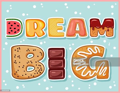 맛있는 글자와 함께 큰 귀여운 재미있는 엽서를 꿈 맛있는 비문 전단지 고정됨에 대한 스톡 벡터 아트 및 기타 이미지 고정됨 고풍스런 귀여운 Istock