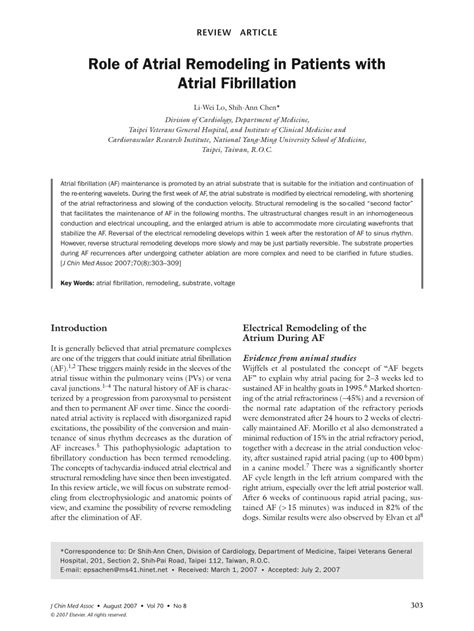 Pdf Role Of Atrial Remodeling In Patients With Atrial Fibrillation