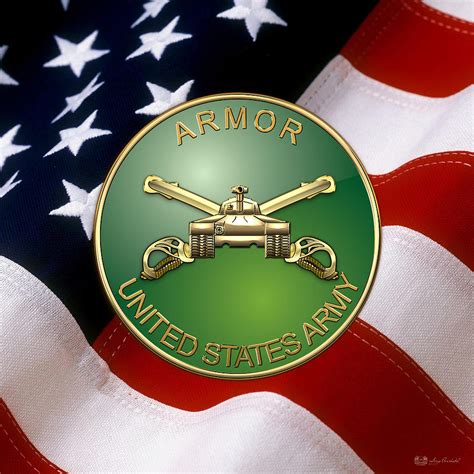Us Army Armor Branch Insignia Over U S Flag Digital Art By Serge