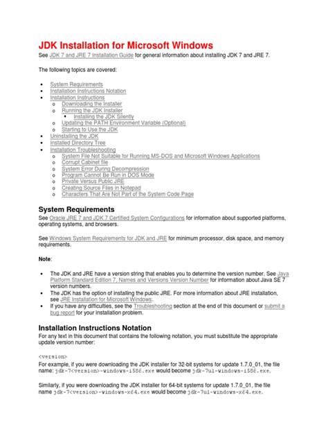 Jdk Installation For Microsoft Windows Pdf Java Version History Java Programming Language