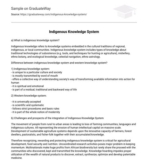 ⇉indigenous Knowledge System Essay Example Graduateway