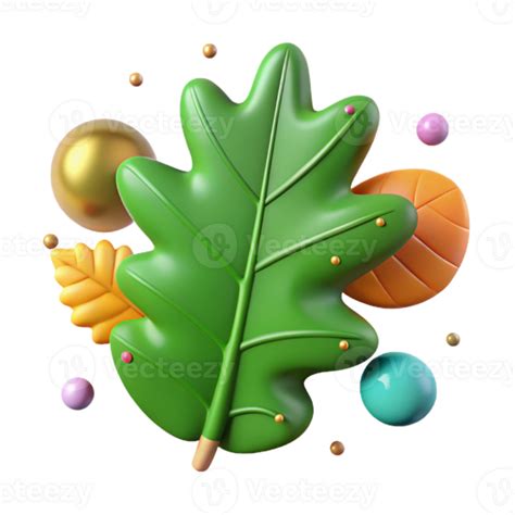 Vibrant Minimalist Single Green Oak Leaf Cutout Autumn Design Element