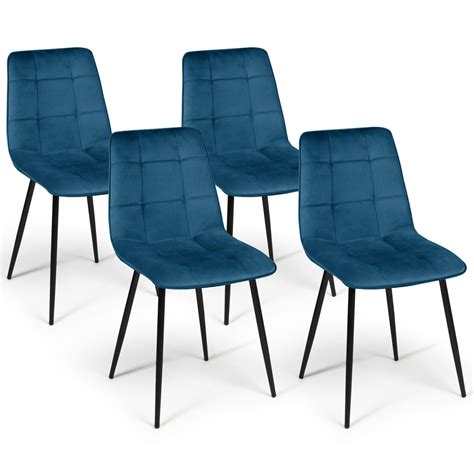 Chaises En Velours Bleu Matelassées X4 Pieds Métal Mila Id Market