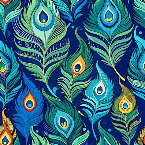 Peacock Feather Seamless Pattern Background Vector Illustration For