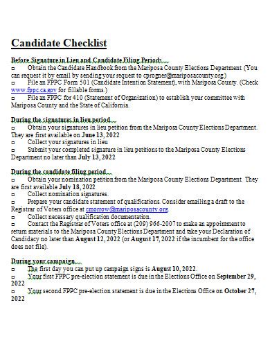 Free 33 Candidate Checklist Samples In Pdf Ms Word