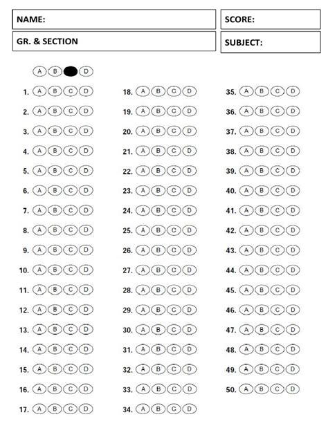 Bubble Answer Sheet Pdf