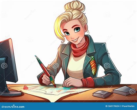 Female Cartoonist Smiling Happy Drawing Royalty Free Illustration