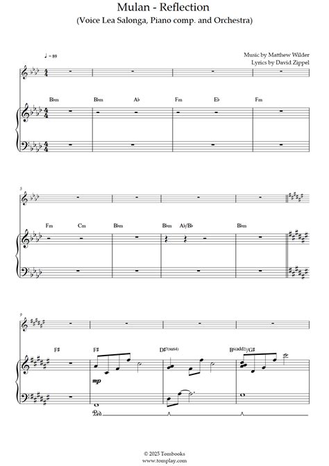 Mulan Reflection Voice Lea Salonga Piano Comp And Orchestra Matthew Wilder Piano Sheet