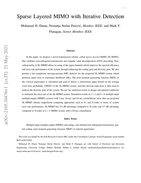 Pdf Sparse Layered Mimo With Iterative Detection