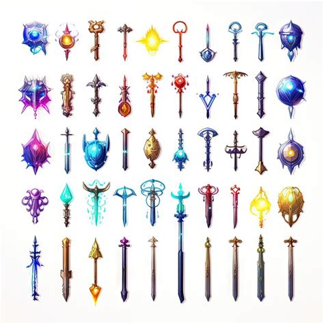 Premium Ai Image Game Assets Spritesheet Of Weapons Swords Bows