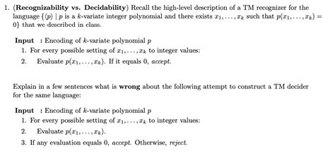 1 Recognizability Vs Decidability Recall The