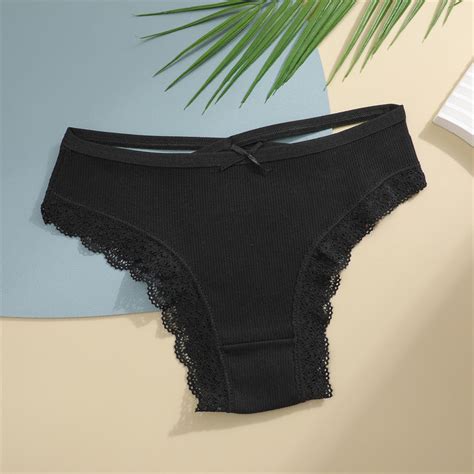 Ribbed Cotton Cute Bow Low Rise Bikini Lace Panties Mondaylingerie