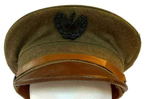 Antique Us Army Ww1 Signal Corps Officer Hat Cap Leather Strap World