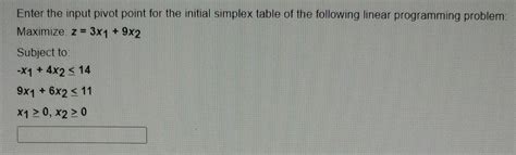 Solved Enter The Input Pivot Point For The Initial Simplex