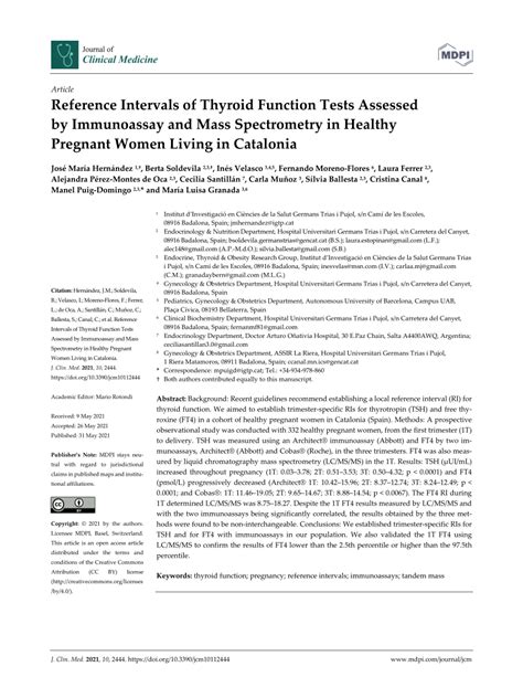 Pdf Clinical Medicine Reference Intervals Of Thyroid Function Tests