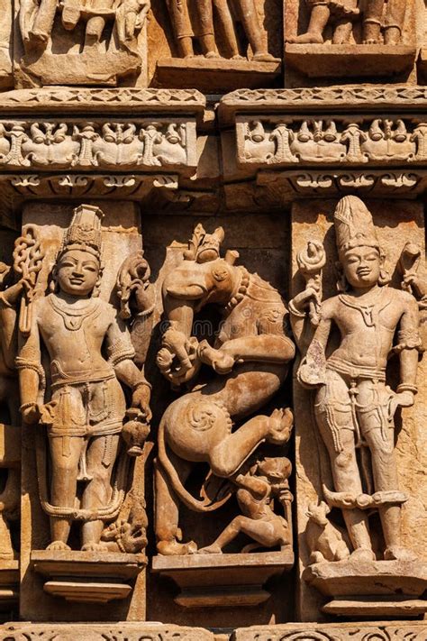 Elephant And Lion On Relief Of The Column Made In 7th Century By Hindu