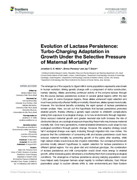 Pdf Evolution Of Lactase Persistence Turbo Charging Adaptation In