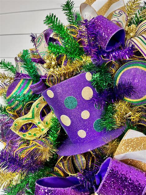 Purple Gold And Green Mardi Gras Top Hat Door Wreath Tct1463 Mardi