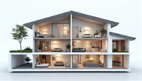 architectural cross section illustration modern house interior layout shows three level living