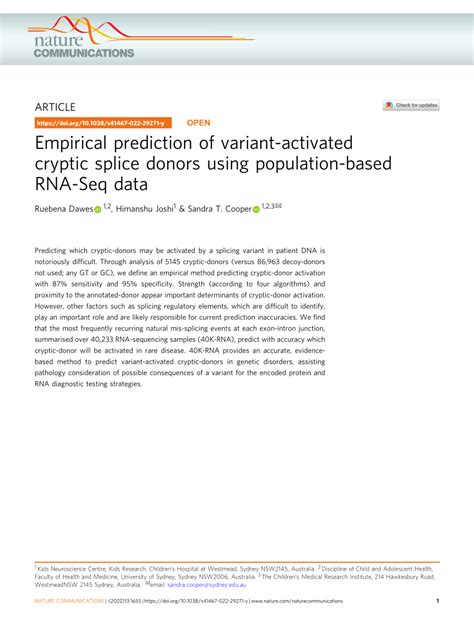 Pdf Empirical Prediction Of Variant Activated Cryptic Splice Donors Using Population Based Rna