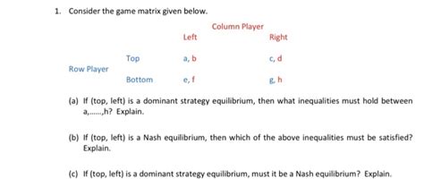 solved 1 consider the game matrix given below column