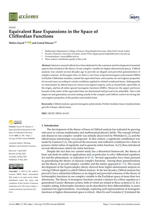 Pdf Equivalent Base Expansions In The Space Of Cliffordian Functions