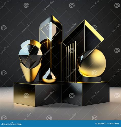 3d Render Abstract Geometric Shapes Black And Gold Background
