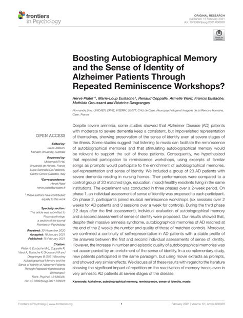 Pdf Boosting Autobiographical Memory And The Sense Of Identity Of Alzheimer Patients Through