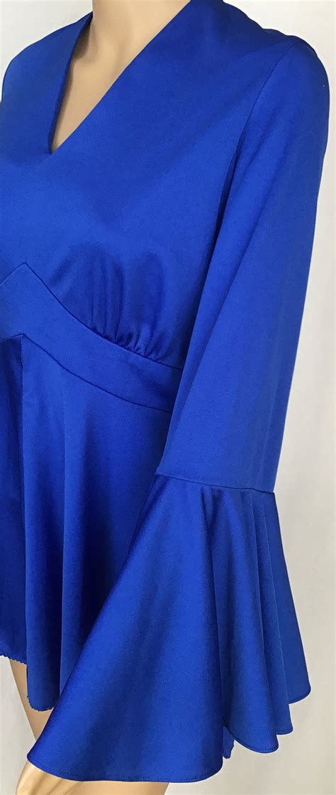 Vintage 1970s Designer Mayon Couture Mod Glam Rock Cobalt Blue Flared