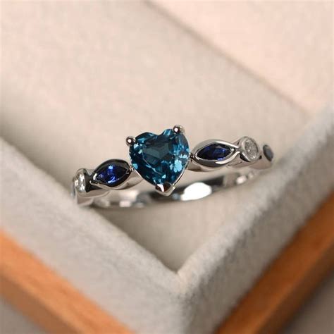 Promise Rings London Blue Topaz Rings Heart Cut Gemstone Solid