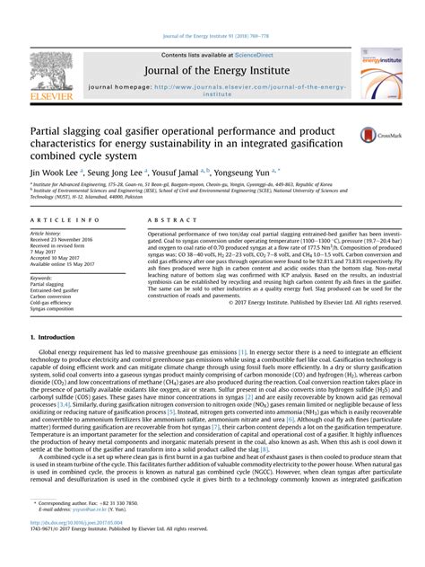 Pdf Partial Slagging Coal Gasifier Operational Performance And Product Characteristics For