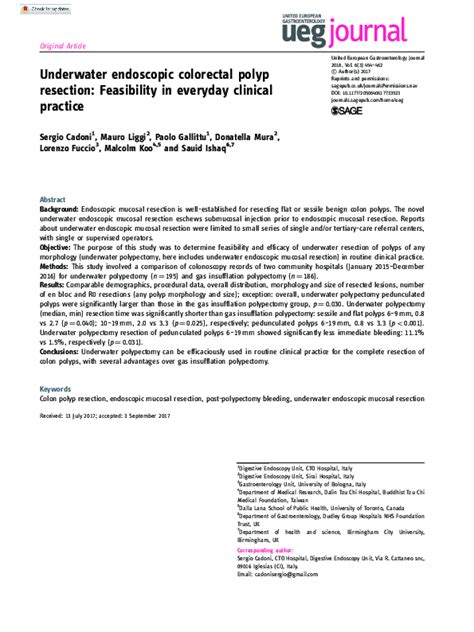 Pdf Underwater Endoscopic Colorectal Polyp Resection Feasibility In Everyday Clinical Practice