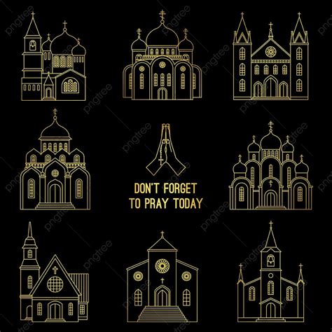 Church Christian Prayer Vector Png Images Gold Line Christian Church