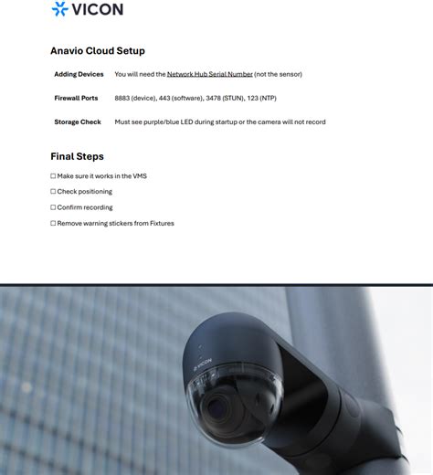 Next Deployment Cheat Sheet Vicon Industries Support