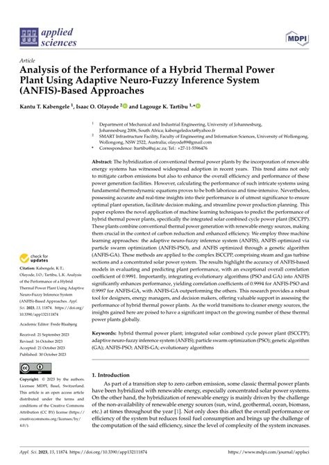 Pdf Analysis Of The Performance Of A Hybrid Thermal Power Plant Using Adaptive Neuro Fuzzy