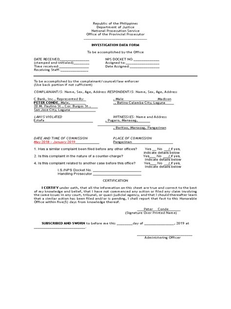 Investigation Data Form Pdf Prosecutor Complaint