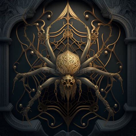 3d Illustration Of A Spider In The Form Of A Shield With A Golden
