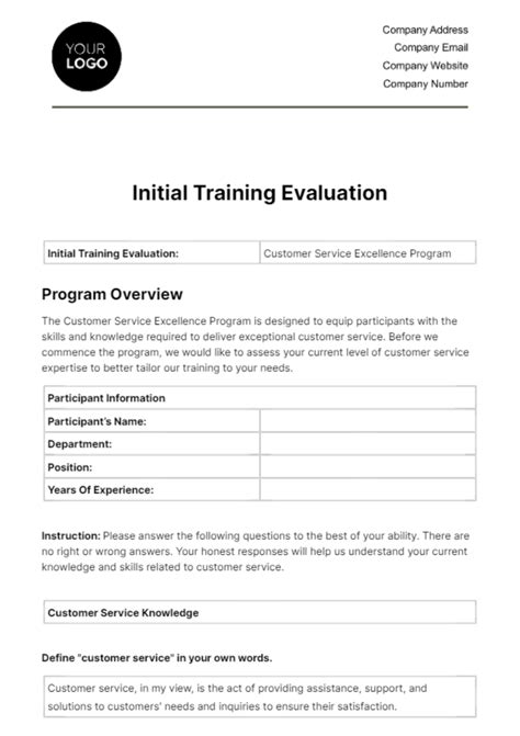 Free Initial Training Evaluation Hr Template To Edit Online
