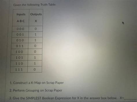 solved given the following truth table 1 construct a k map