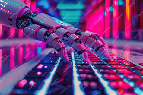 premium photo ai humanoid hand typing on keyboard concept of ai