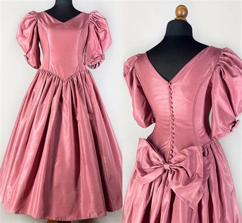 Vintage Ballgown With Puffy Shoulders Womens Pink Prom Dress 80s