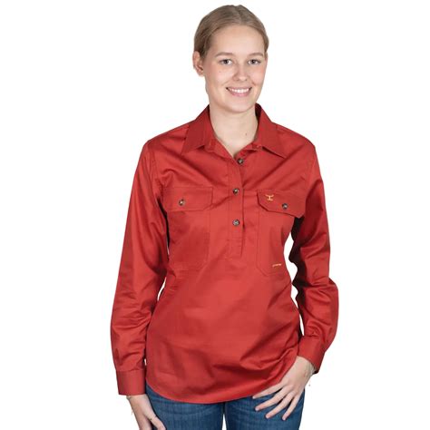 Just Country Womens Jahna Long Sleeve Work Shirt Rust Worn Out West